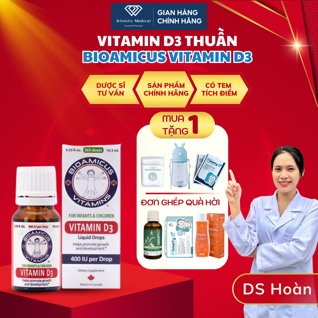 [Quà Xinh] Bioamicus Vitamin D3 THUẦN Cho Bé Cao Lớn Miễn Dịch Khỏe Lọ ...