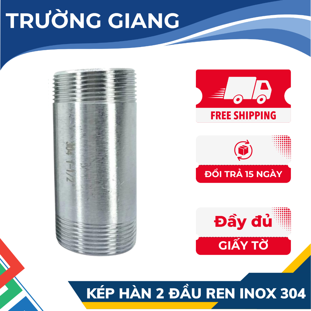 Kép tiện 2 đầu ren ,Ống tấc, kép hàn INOX 304 dài 100mm (DN8-DN50 ...
