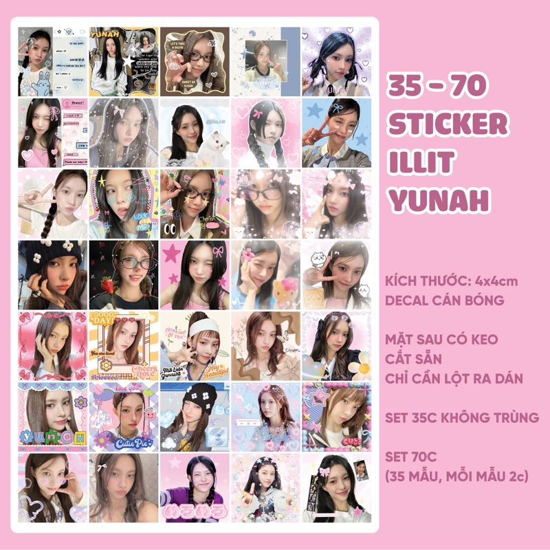 SET 35 Sticker niêm phong ILLIT YUNAH • Hình dán ILLIT YUNAH kích thước ...