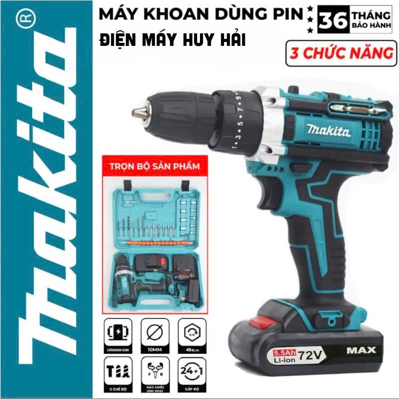 Máy Khoan Pin Ma ki ta 72V - Máy Bắn Vít Kèm Phụ Kiện 24 Chi Tiết Máy Khoan 3 Chức Năng Bắn Vít ...