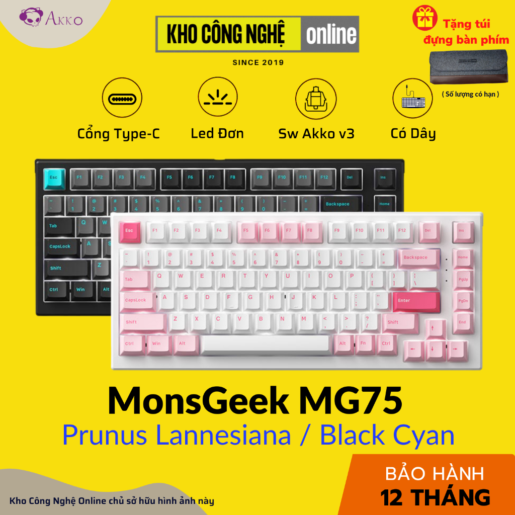 Bàn phím cơ MonsGeek MG75 Black & Cyan / MG75 Prunus Lannessiana (White ...