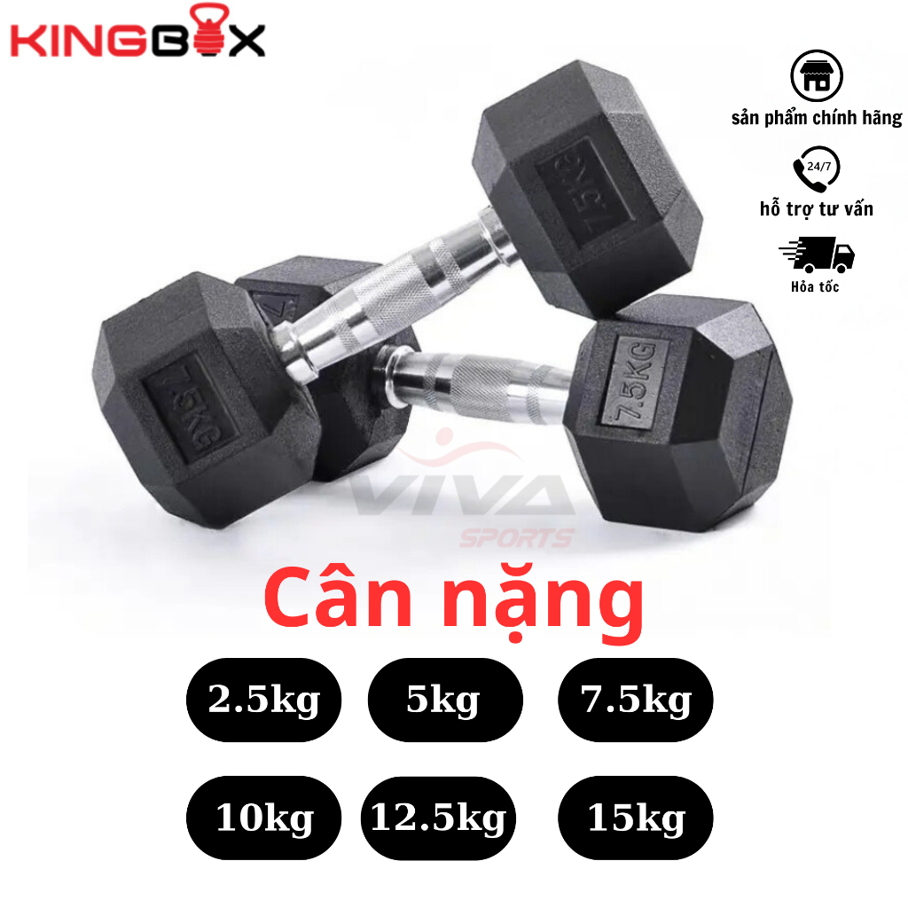 Tạ tay đơn Lục giác Gang bọc cao su loại 2.5kg , 5kg, 7.5kg, 10kg, 12,5kg/ 1 Tay - VIVASPORT ...