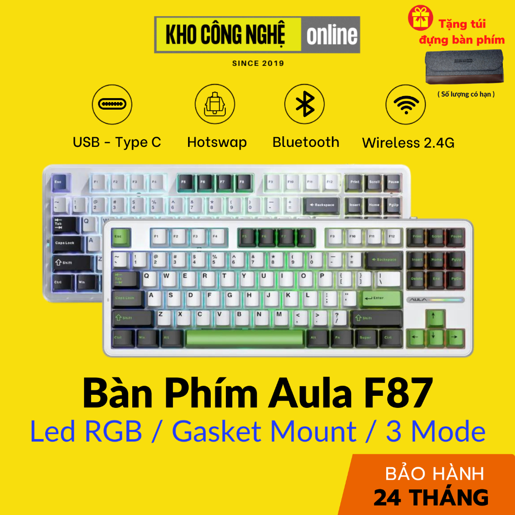 AULA F87 - Bàn phím cơ AULA F87 Không Dây, Gasket Mount, Led RGB, Kết ...