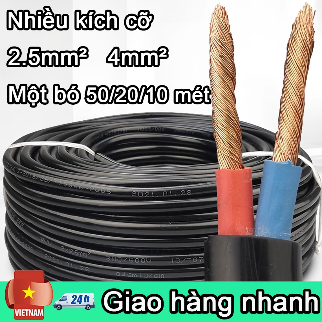 Dây điện 50 và 20 và 10 mét Bó RVV 2x2.5 và 2x4 dây mềm ovan dây dẹp chính hãng | Shopee Việt Nam