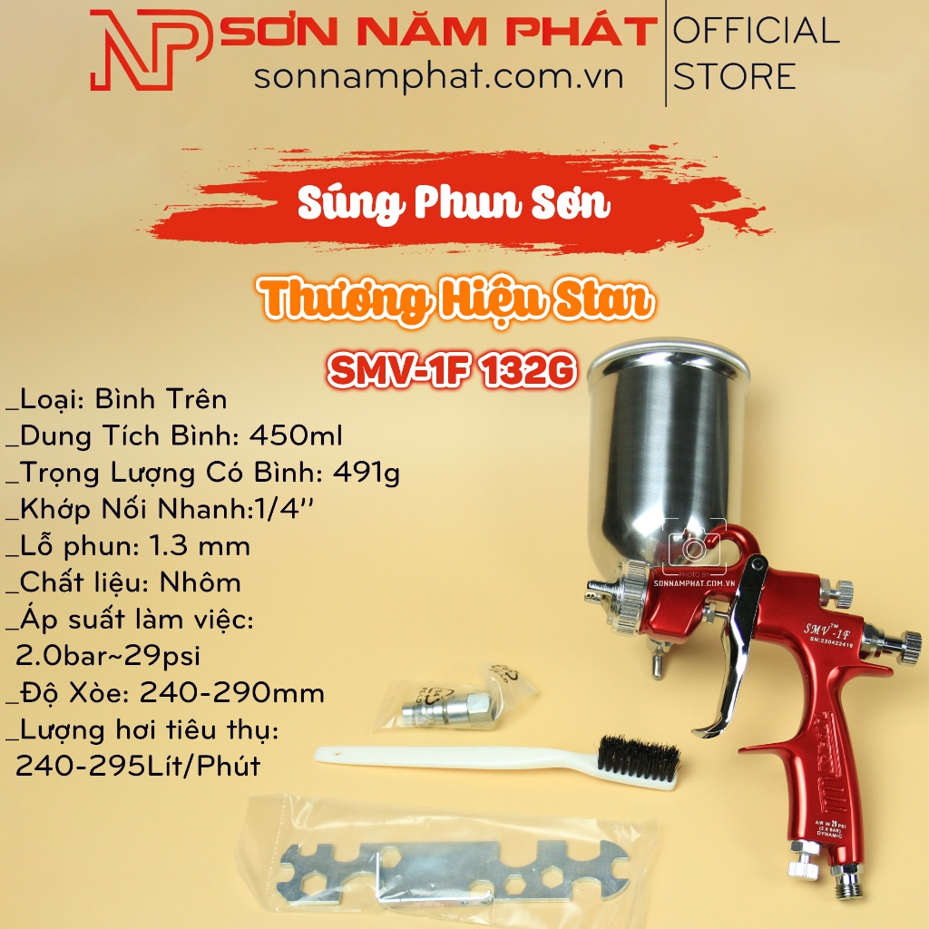 Súng Phun Sơn Cao Cấp Star SMV 1F 132G Màu Đỏ - Màu Đỏ | Shopee Việt Nam