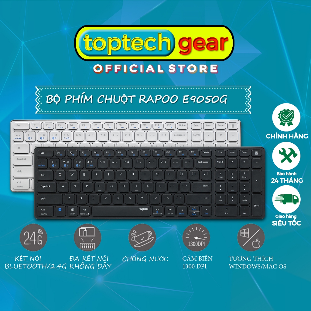 Bàn Phím Không Dây RAPOO E9050G Cho Mac / Window Đa Kết Nối Pin Sạc ...