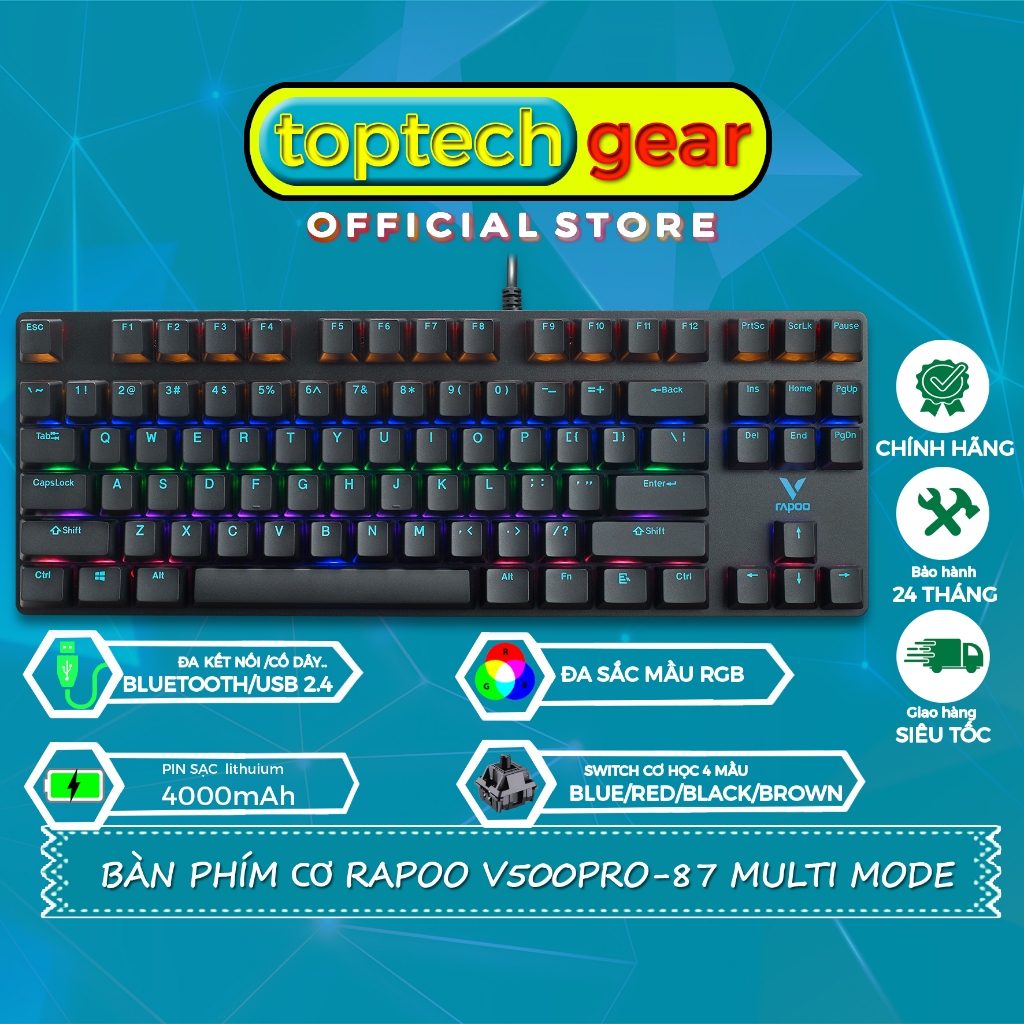 Bàn Phím Cơ Gaming RAPOO V500PRO - 87 MULTI MODE Đa Kết Nối/Pin sạc | Shopee Việt Nam