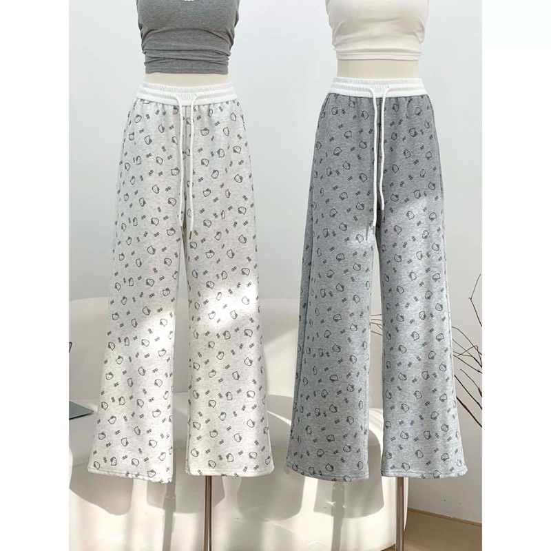 Quần dài ống rộng hoạ tiết mèo kitty full hack dáng mặc bốn mùa hott ...