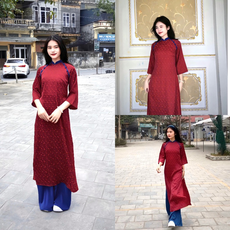 Áo dài cách tân gấm phom suông chuồn chuôn mã HN05 | Shopee Việt Nam