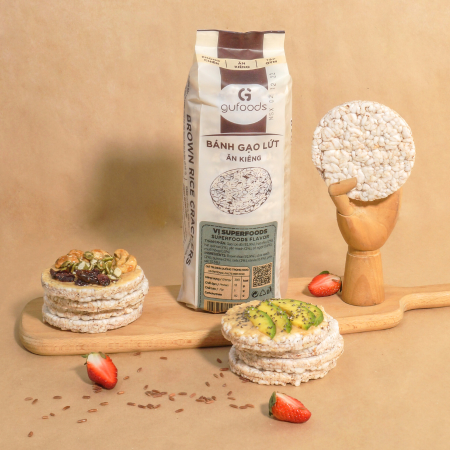 Bánh gạo lứt GUfoods vị Superfoods GUfoods- Không chiên dầu, Không ...
