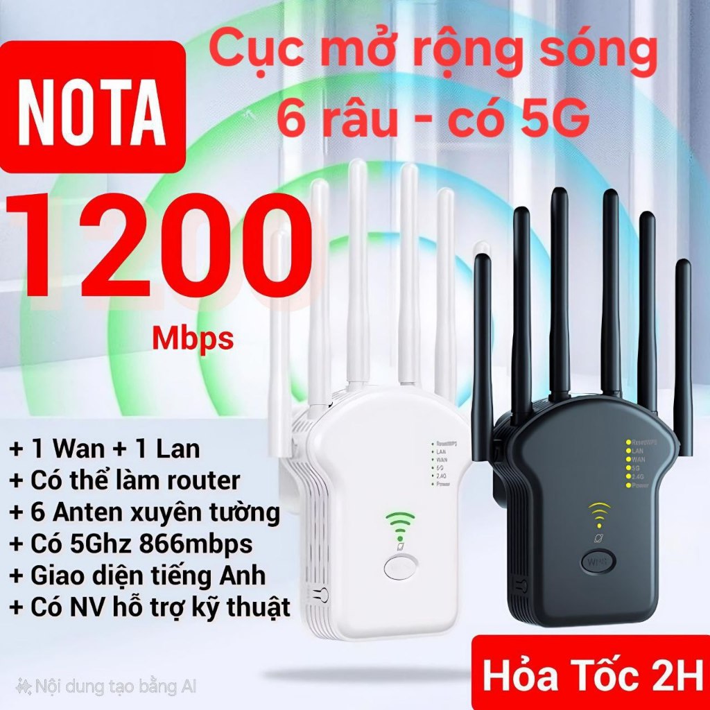Kích wifi 6 râu 5G công suất 1200Mbps 2.4G 300Mbps Mở rộng sóng router ...