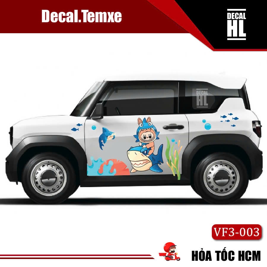 Bộ tem dán trang trí sườn xe Vinfast Vf3 Labuu dễ thương. Tem dán xe ...