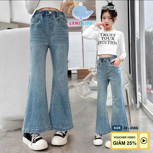 {13-45kg} (Lyni Kids K 06) Quần Jean Ống Loe Bé Gái Đính Đá Xinh Xắn ...