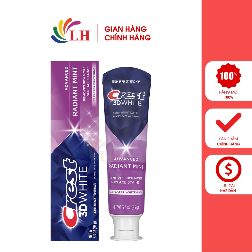 Kem đánh răng Crest 3D White Radiant Mint (93g) - Giúp răng trắng sáng | Shopee Việt Nam