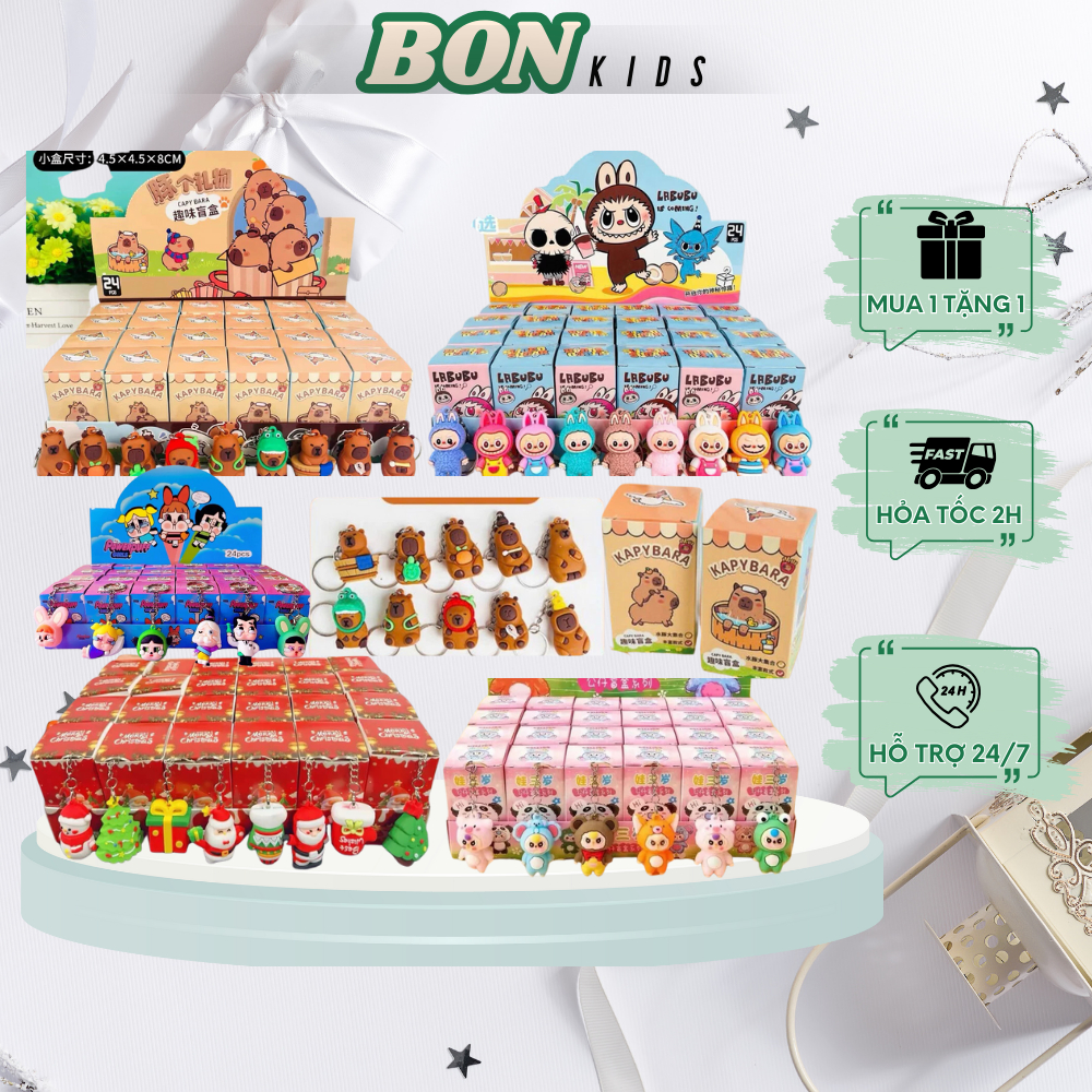 FULL SET 24 hộp Blindbox hộp đựng móc khóa labubu Noel kuromi capybara ...