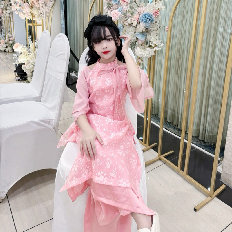 Sét áo dài cách tân cho bé gái + quần lụa xinh sang bé đón tết size đại 20-46kg | Shopee Việt Nam