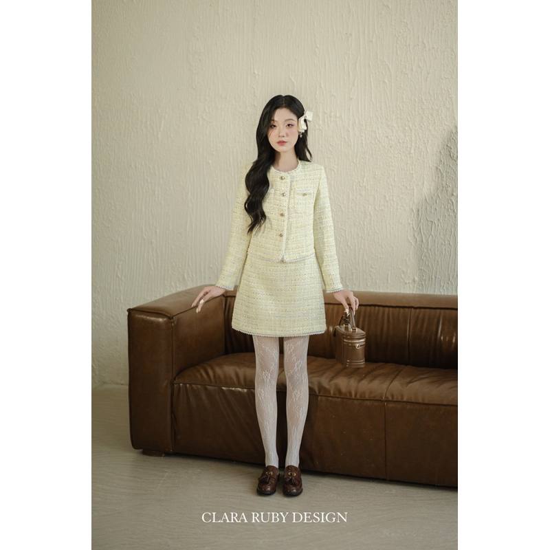 CLARA RUBY - Set Dạ tweed màu vàng kem (Tách set SML) | Shopee Việt Nam
