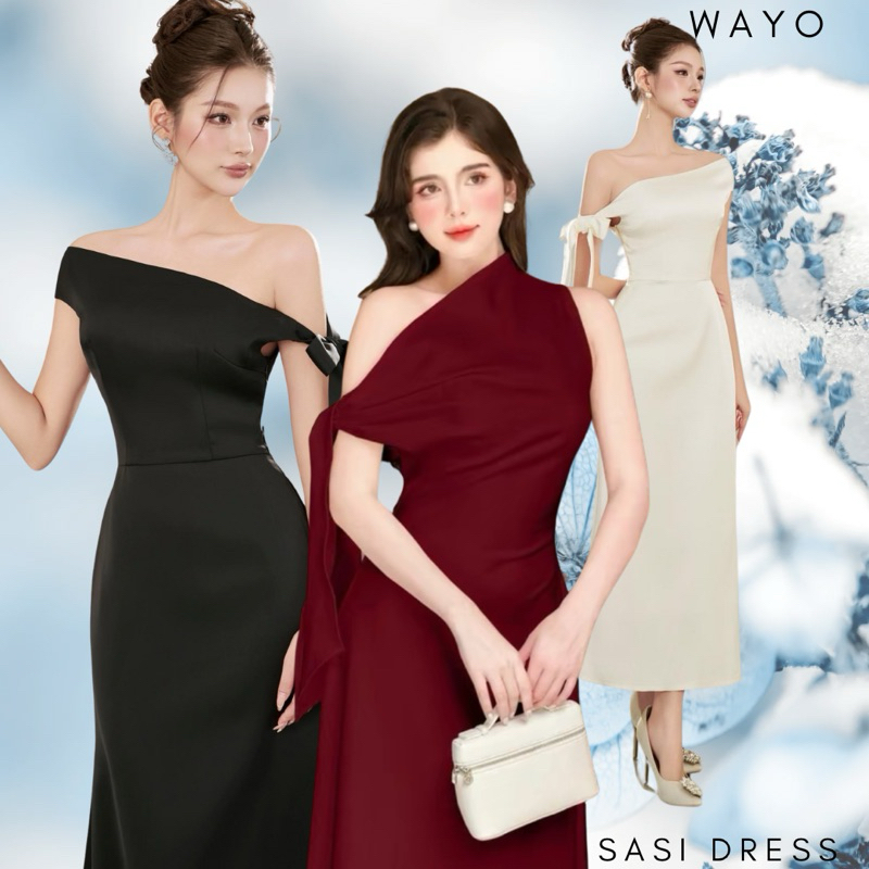 [Sasi Dress] Đầm WAYO thiết kế lệch vai cột nơ dáng dài lụa Hàng Châu ...