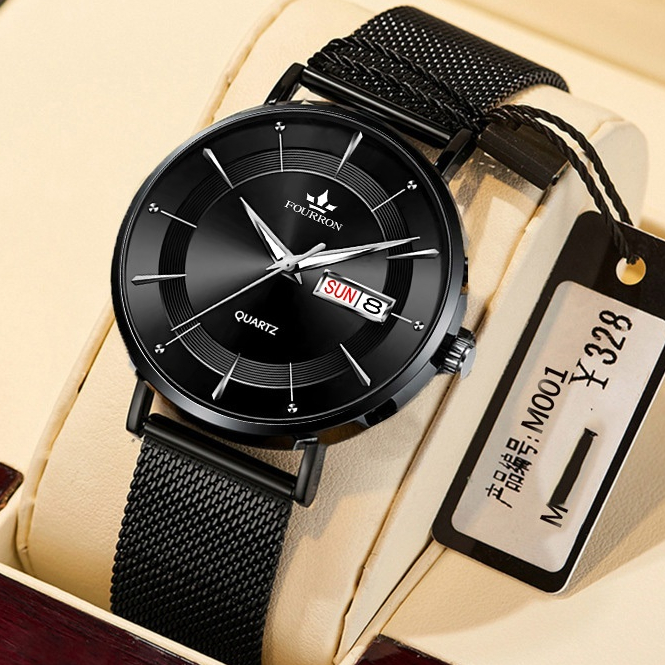 Đồng hồ nam Fourron F729 chạy 2 lịch dây thép mành kim dạ quang thiết ...