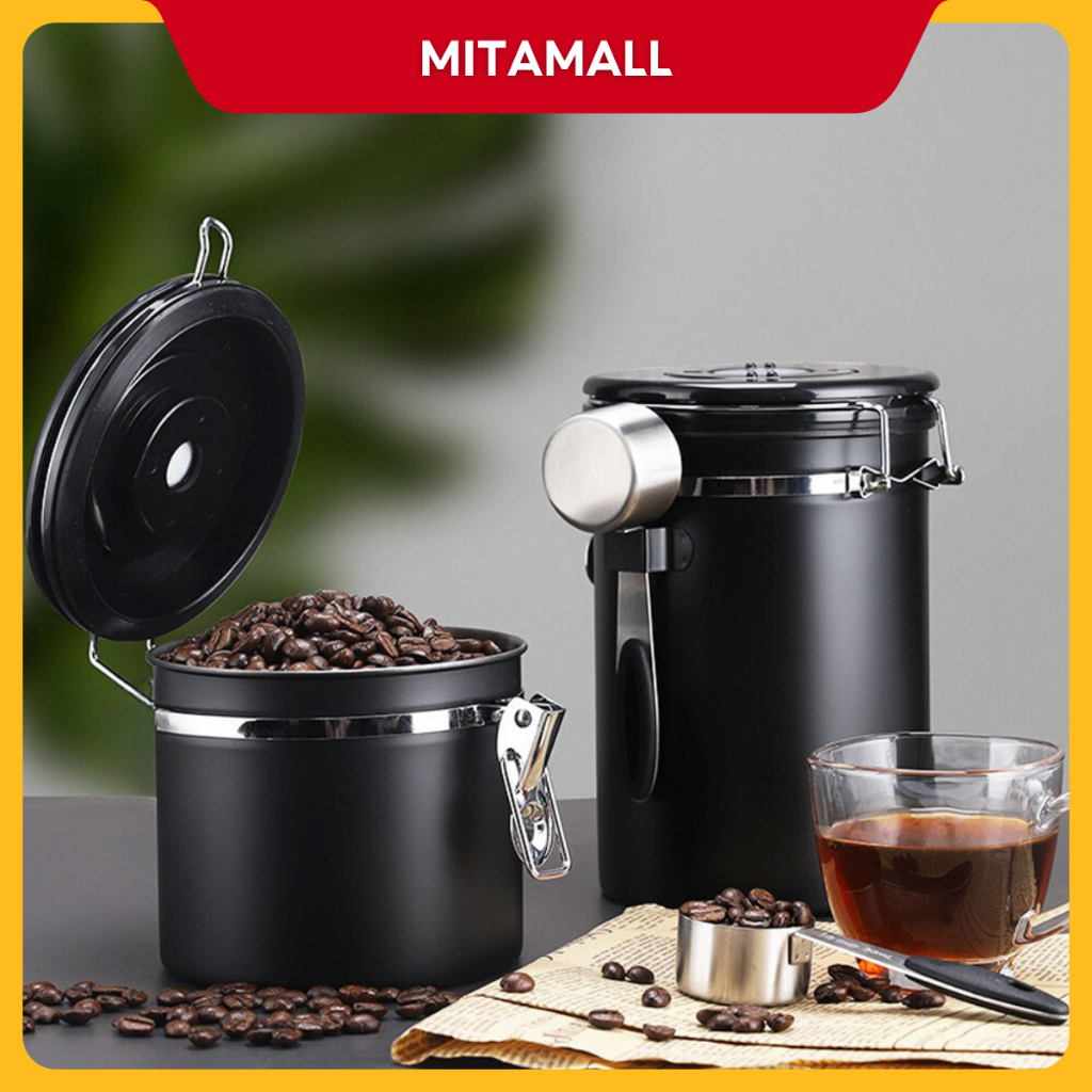 Hộp đựng cà phê MITA CoffeeBox 1500ml-1800ml, inox 304, van kín khí 1 chiều, theo dõi ngày bảo ...