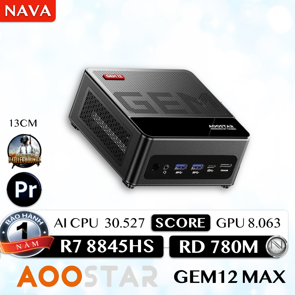 Mini PC AOOSTAR GEM 12 PRO MAX R7 78845HS - AMD READEON 780M MÀN LCD ...