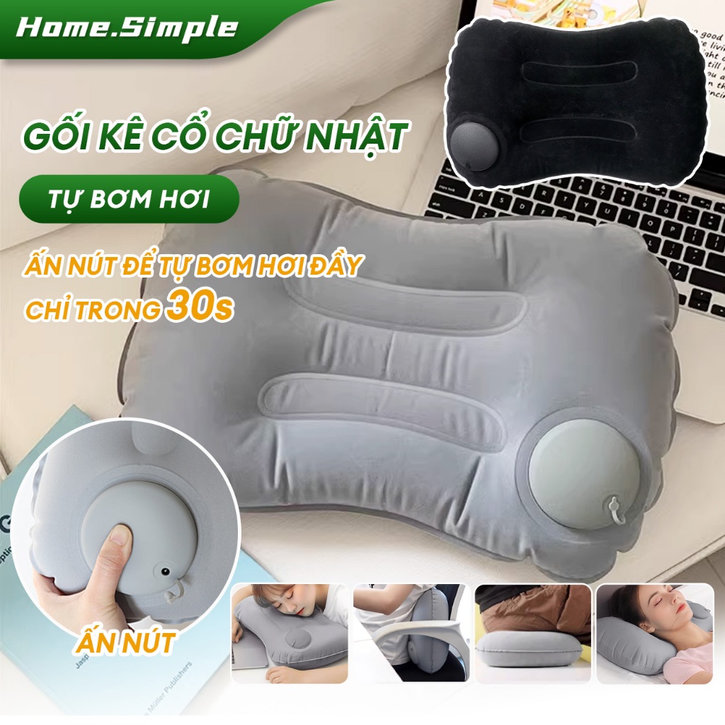 Gối hơi gấp gọn tự bơm hơi, gối tựa cổ gấp gọn,Không dễ rò rỉ, thích ...