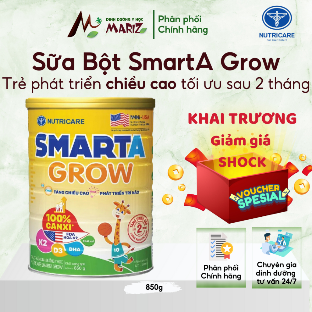 Sữa Bột SMARTA GROW Nutricare 850g - Bé Tăng Chiều Cao, Phát Triển Trí ...
