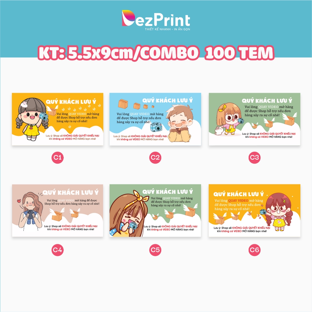 Tem dán chú ý họa tiết dễ thương DEZPRINT Sticker, decal lưu ý quay ...