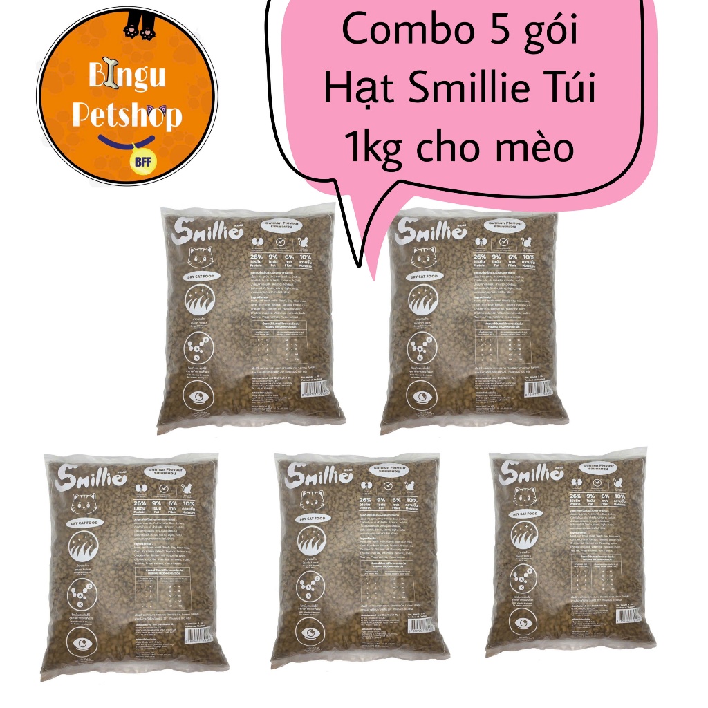 [COMBO 5 GÓI] HẠT SMILLIE hạt của Thái Lan Túi 1kg cho Mèo Vị Cá Hồi ...