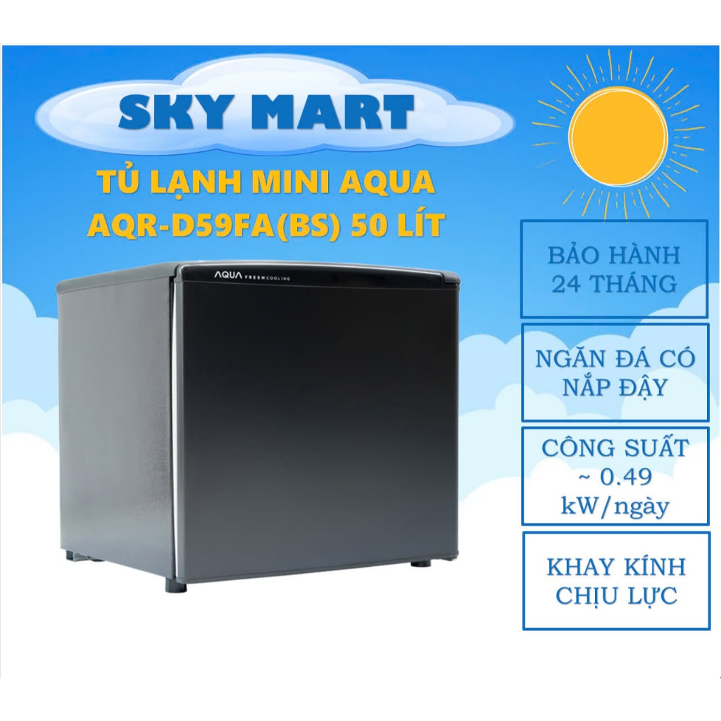 Tủ lạnh mini AQUA AQR-D59FA(BS) 50 lít, có ngăn đông, bảo hành 24 tháng ...