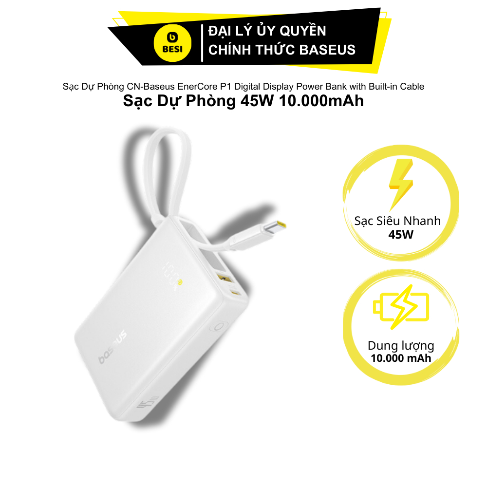 Sạc Dự Phòng Baseus EnerCore P1 10000mAh | Kèm Sẵn Cáp Type-C, Sạc ...