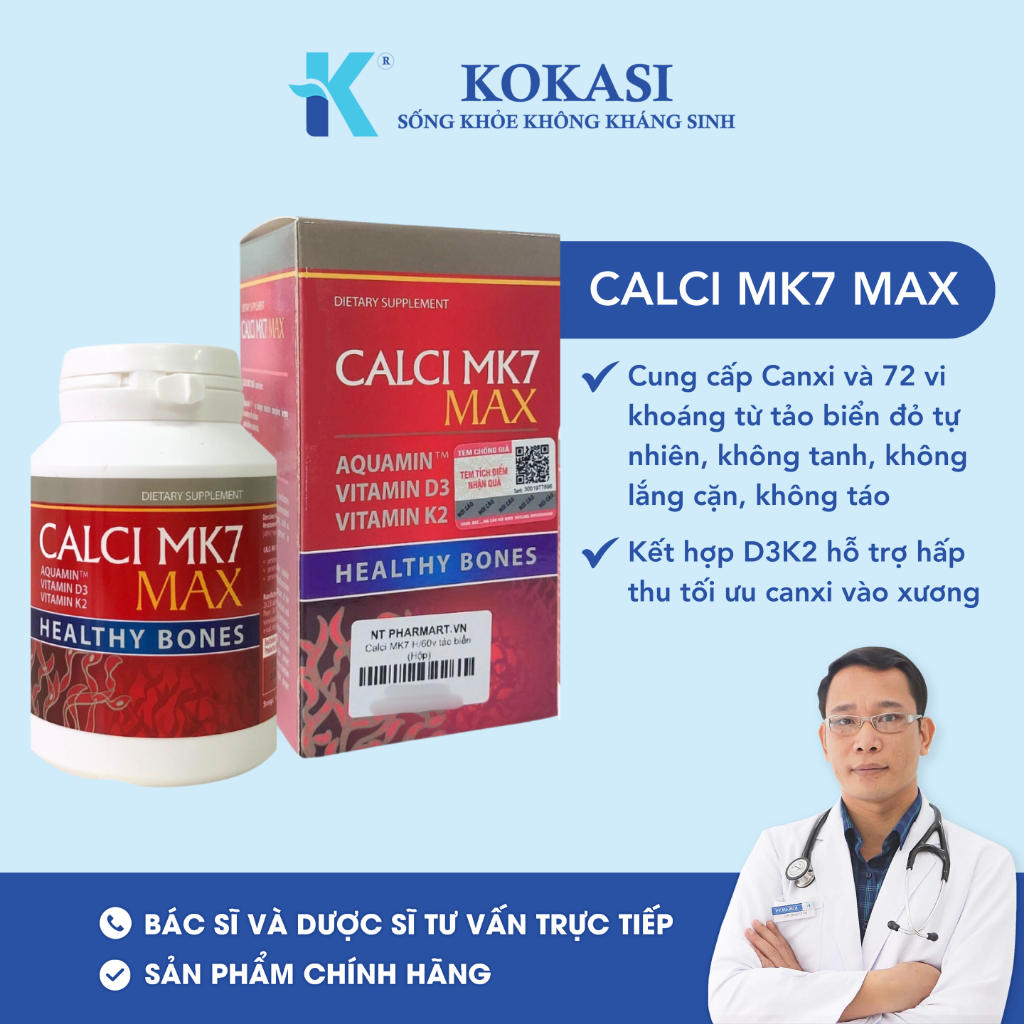 Canxi MK7 Max (60V) - Bổ Sung Canxi Và Khoáng Chất Từ Tảo Biển Đỏ ...
