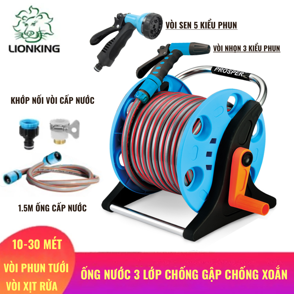 Vòi tưới cây, vòi rửa xe Lionking. Ống nước 3 lớp chống gập, rulo thu ...