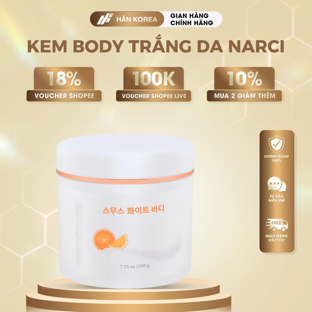 Kem Dưỡng Da Body Trắng Sáng Bật Tông Narci Natural 200g Smooth White ...