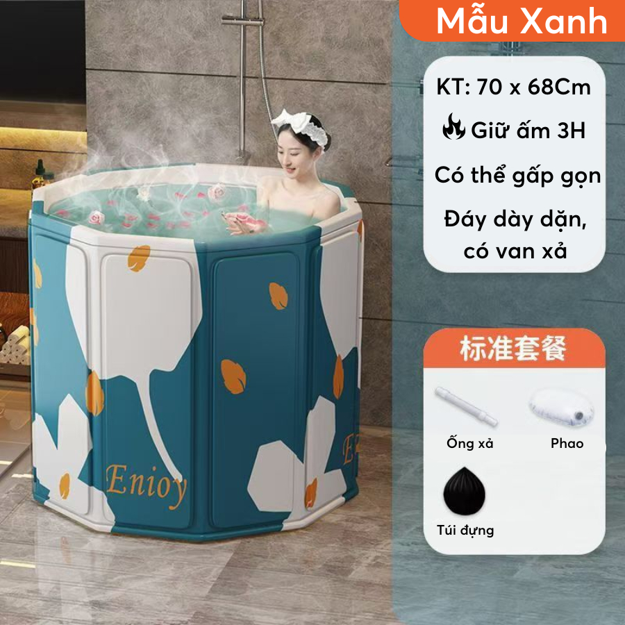 Bồn tắm gấp gọn cho người lớn cao cấp, dày 7 lớp giữ nhiệt 3 giờ, lắp ráp dễ dàng, Bể bơi gấp ...