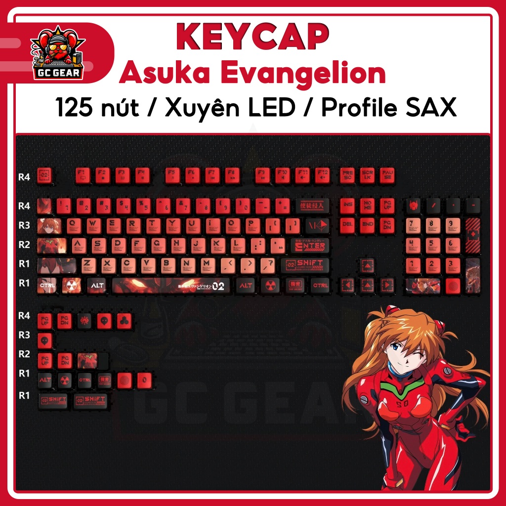 Keycap Asuka Evangelion Eva-02 Pudding 125 nút nhựa PBT xuyên led ...