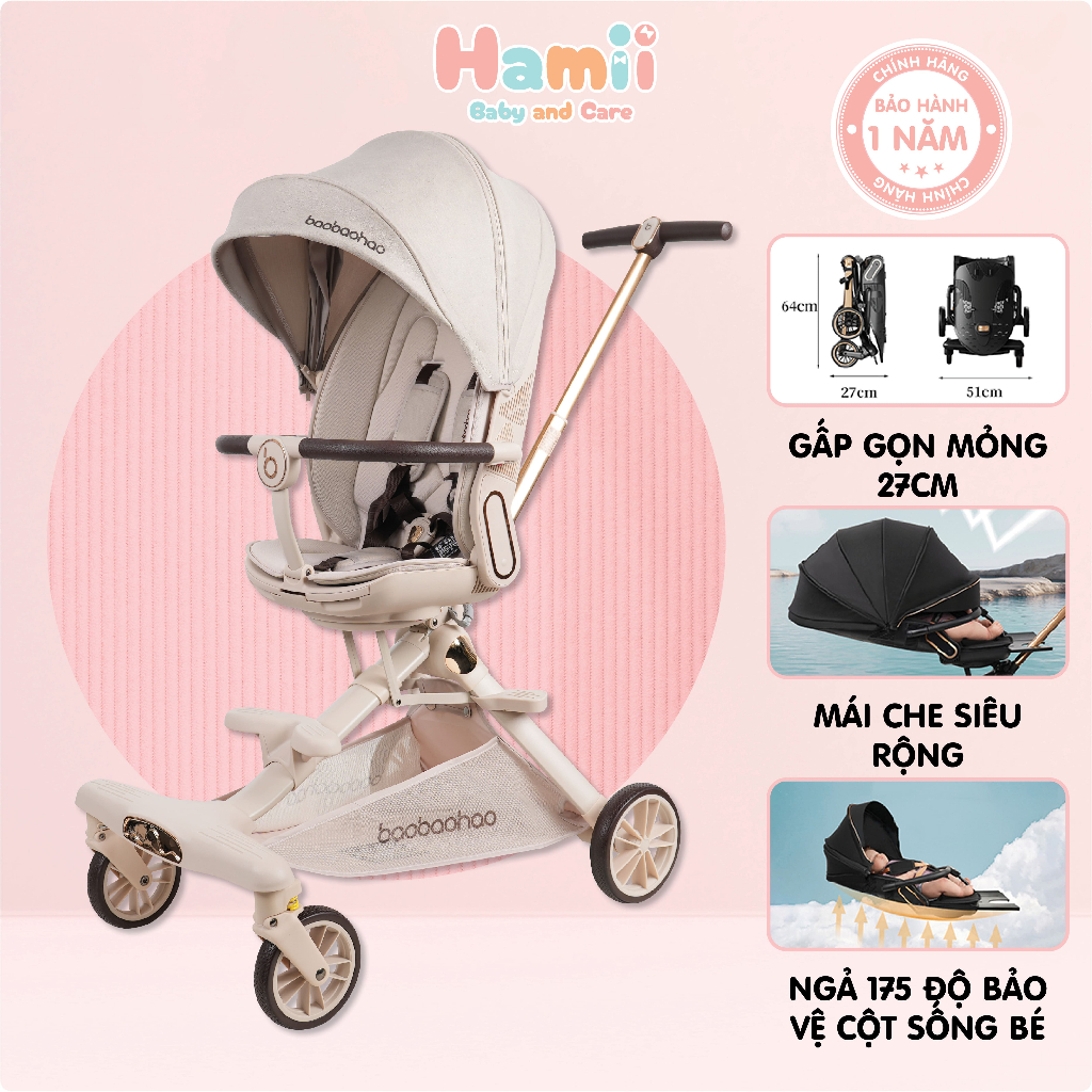 Xe Đẩy Gấp Gọn Cho Bé Baobaohao V16 Đảo Chiều, 3 Tư Thế Nằm, Giảm Chấn ...