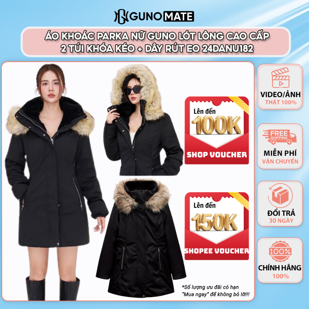 Áo Khoác Parka Nữ GUNO Xịn Lót Lông Bản Cao Cấp SP5 2 Túi Khóa Kéo Và ...