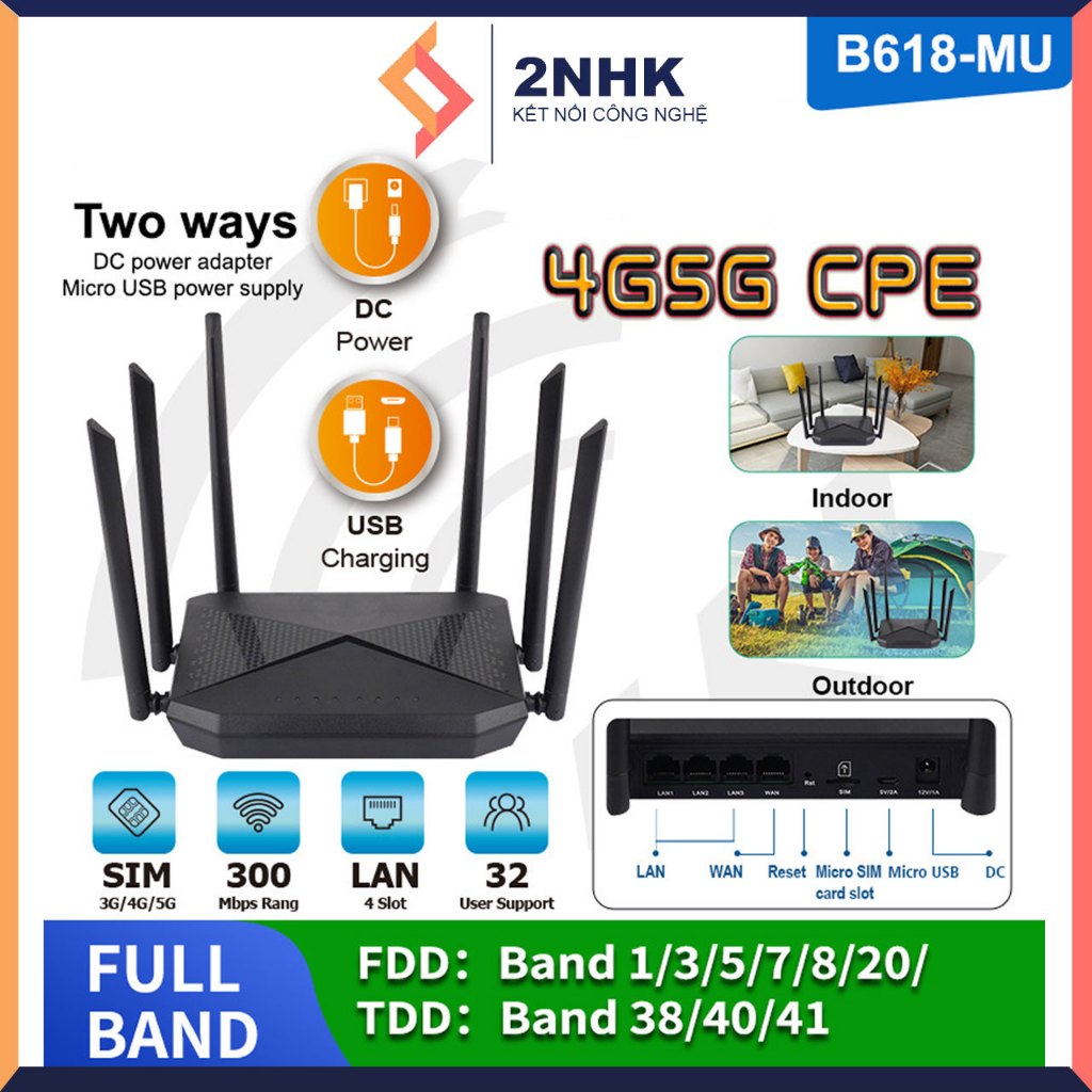 Bộ phát wifi từ sim 4G 5G B618 có 4 cổng WAN/LAN, 6 ăngten siêu khỏe ...