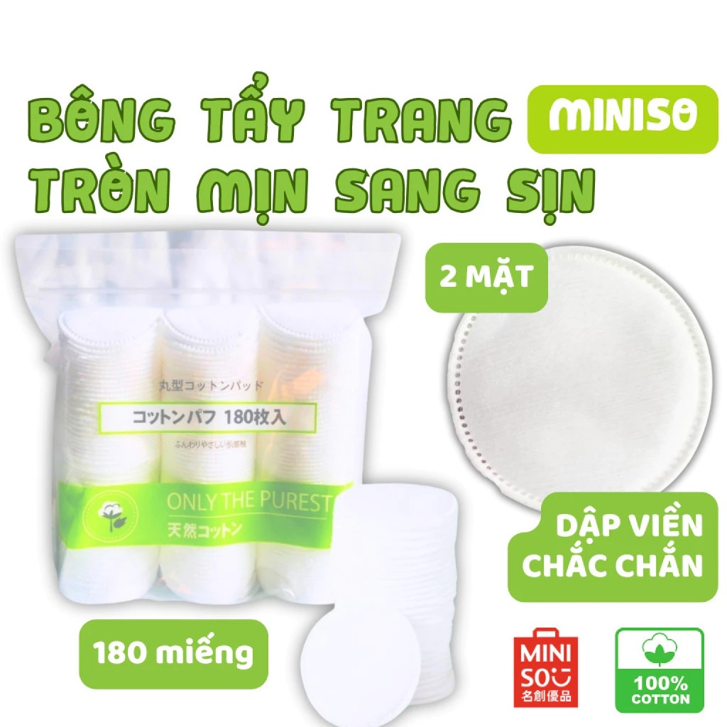 Bông Tẩy Trang Miniso Nhật Bản 100% Cotton, Bông Tẩy Trang 180 Miếng ...