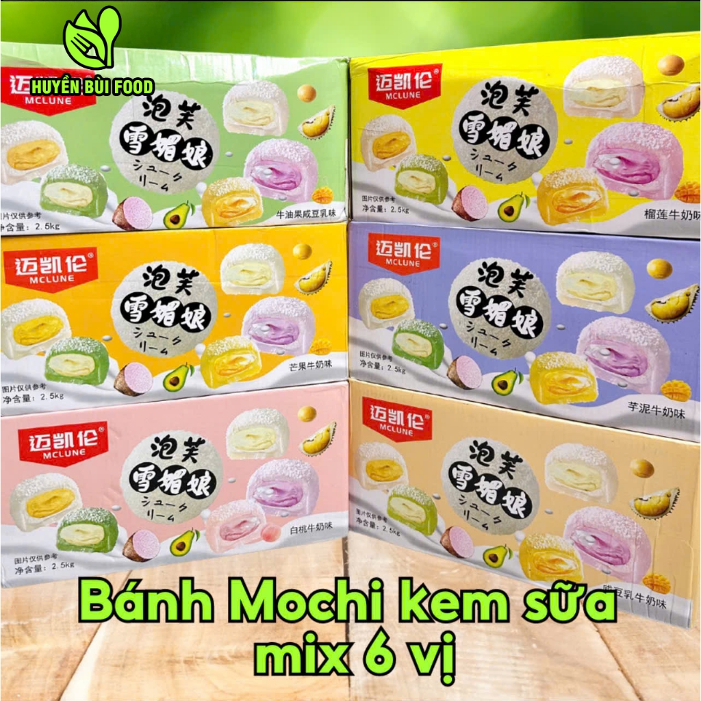 SÉT 2,5 kg )bánh môchi kem lạnh mix 6vị ( Đào ,Bơ, Sầu riêng , khoai ...