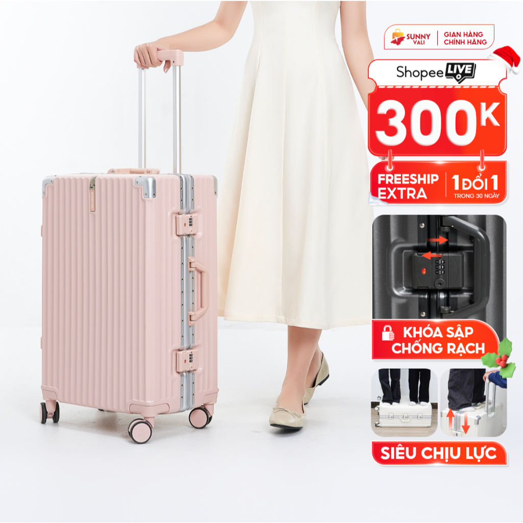 Vali du lịch SUNNY LUMI LM01-Vali nhựa PC khung nhôm xách tay, kí gửi ...
