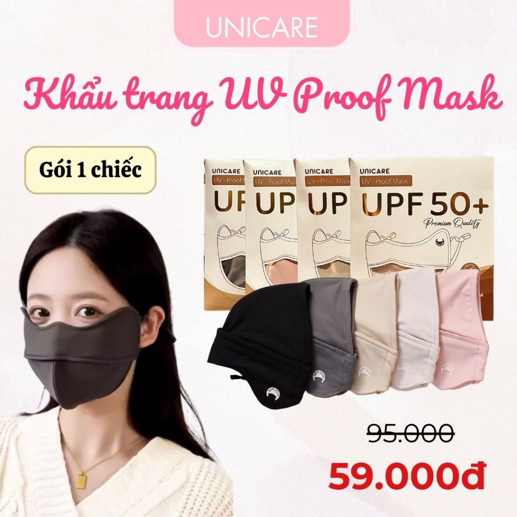 Khẩu trang Unicare chống tia UV, khẩu trang Proof Mask chống nắng kèm lỗ thoáng khí, chất liệu ...