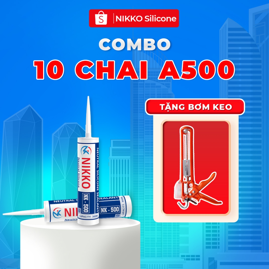 Combo 10 chai keo Silicone A500, tặng dụng cụ bơm keo, chống chịu thời ...