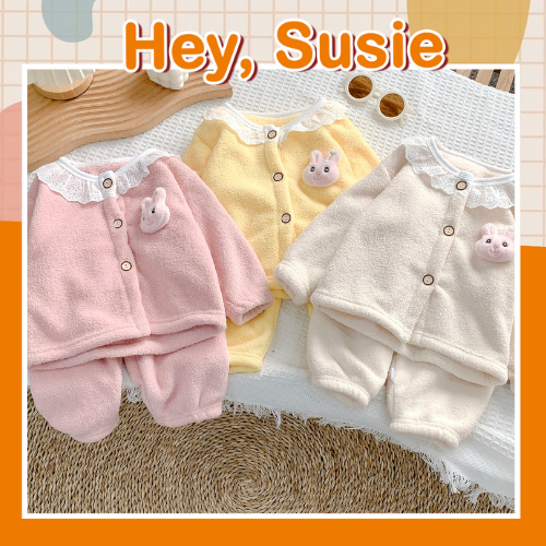 S6634 - Bộ Đồ Bé Gái Chất Liệu Nỉ Lông Cừu Cổ Ren Đính Thỏ Size 8-19kg | Shopee Việt Nam