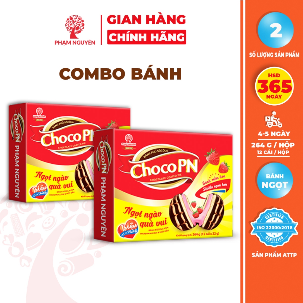 Combo 2 Hộp Bánh phủ socola Choco PN Dâu 264g | Đồ ăn vặt | Shopee Việt Nam