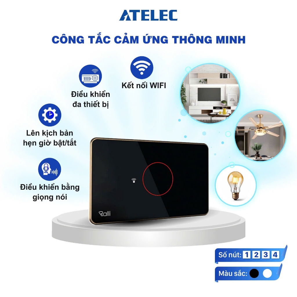 (giảm 25% từ shopee video) Công Tắc Cảm Ứng Chữ Nhật Thông Minh Rạng Đông 1-2-3-4 Nút, CTCU.WF ...