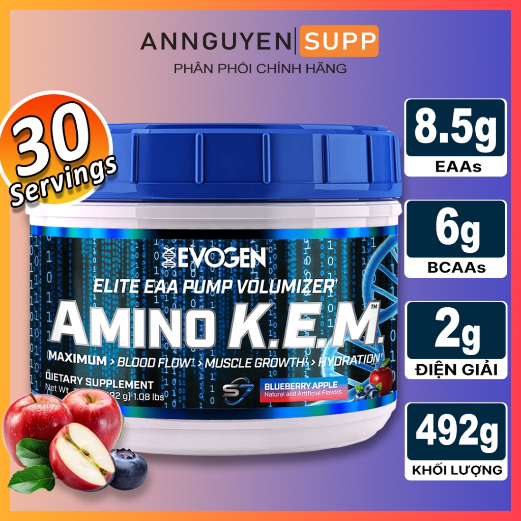 Evogen AMINO KEM Intra-Workout (30 Liều), 8.5G EAA/BCAA, Phục Hồi, Tăng Cơ, Sức Mạnh, Sức Bền ...