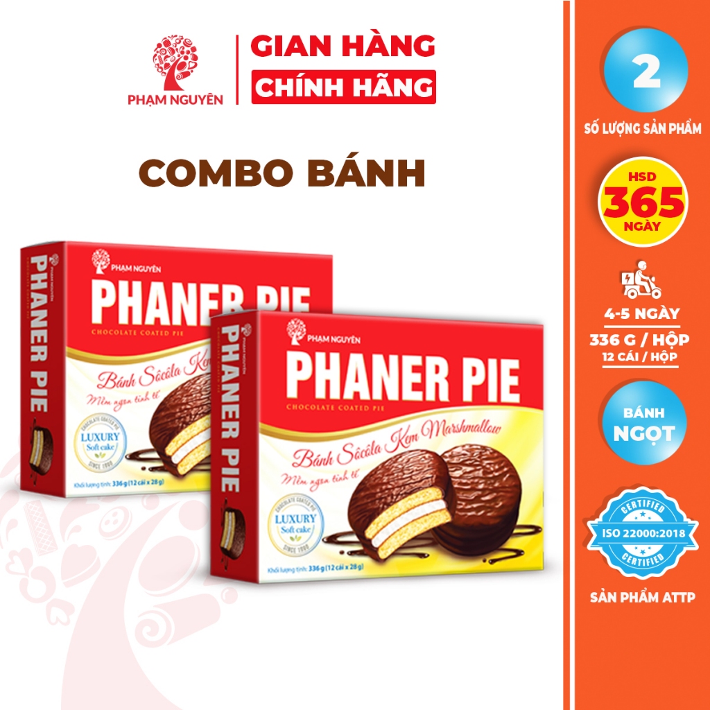 Combo 2 Hộp Bánh phủ socola nhân kẹo dẻo Phaner Pie Đỏ 336g | Shopee ...