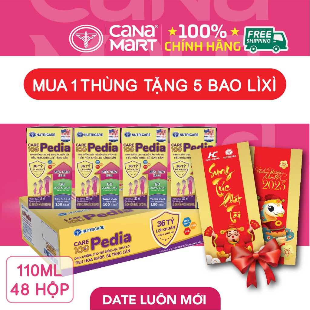 Thùng sữa bột pha sẵn Nutricare Care 100 Pedia Tiêu Hóa Khỏe Bé Tăng ...